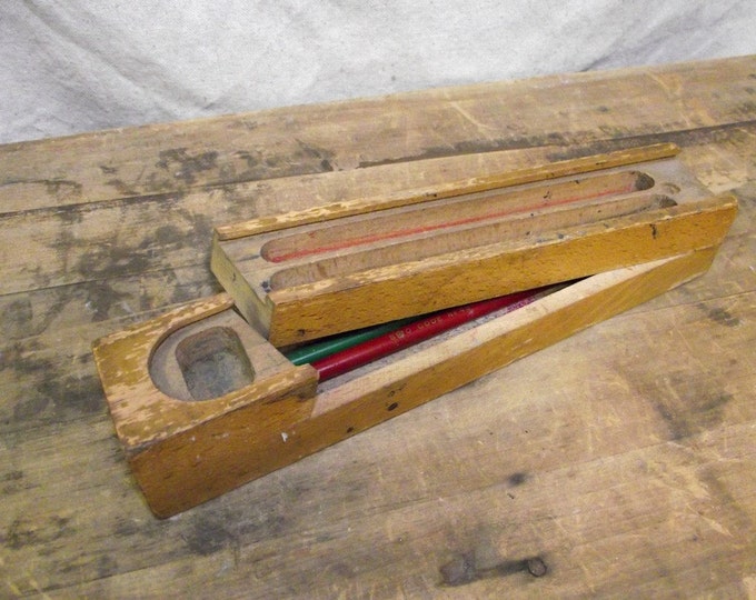 Vintage Wooden School Pencil Box With Rotating Compartment, Unique ...