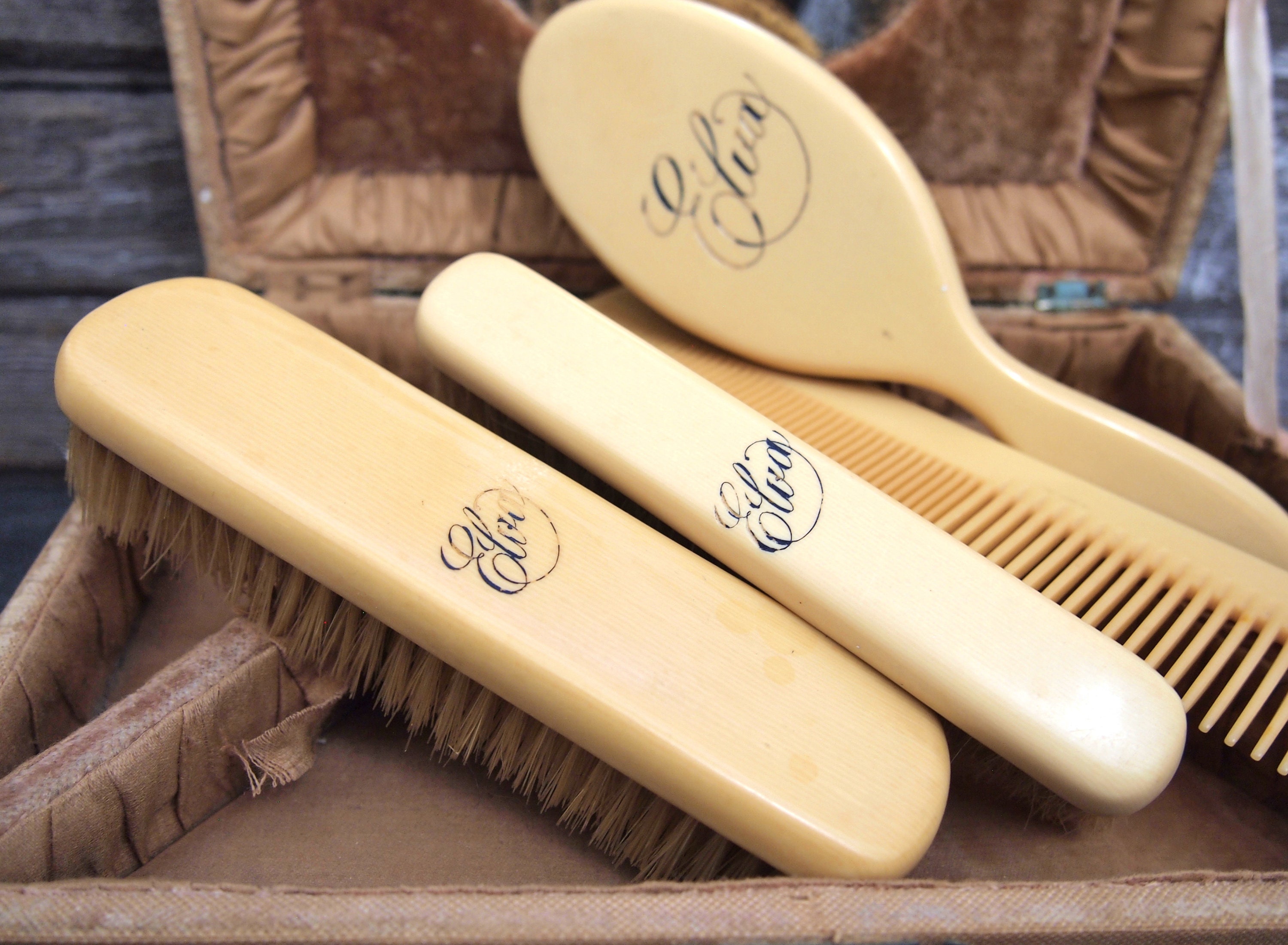 Antique French Ivory Vanity Set Celluloid brushes comb Cream | Etsy