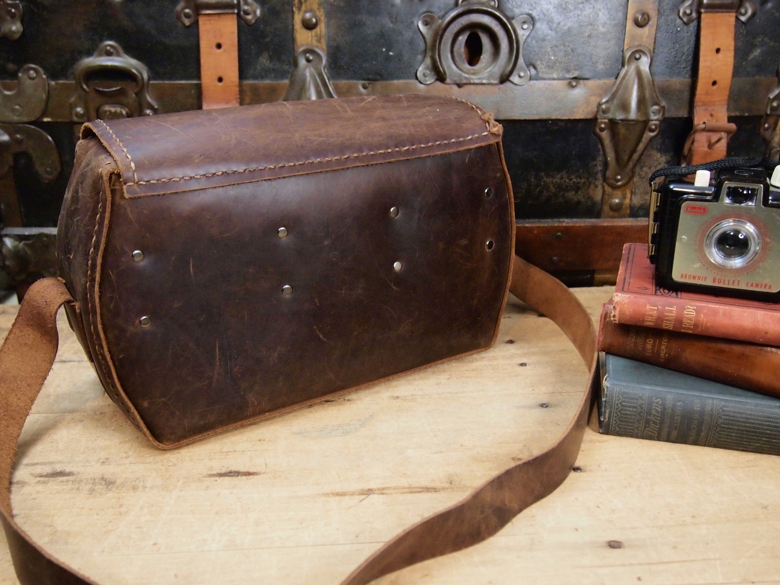 Unique Vintage Leather Camera Bag Shoulder Purse Flap Front - Etsy