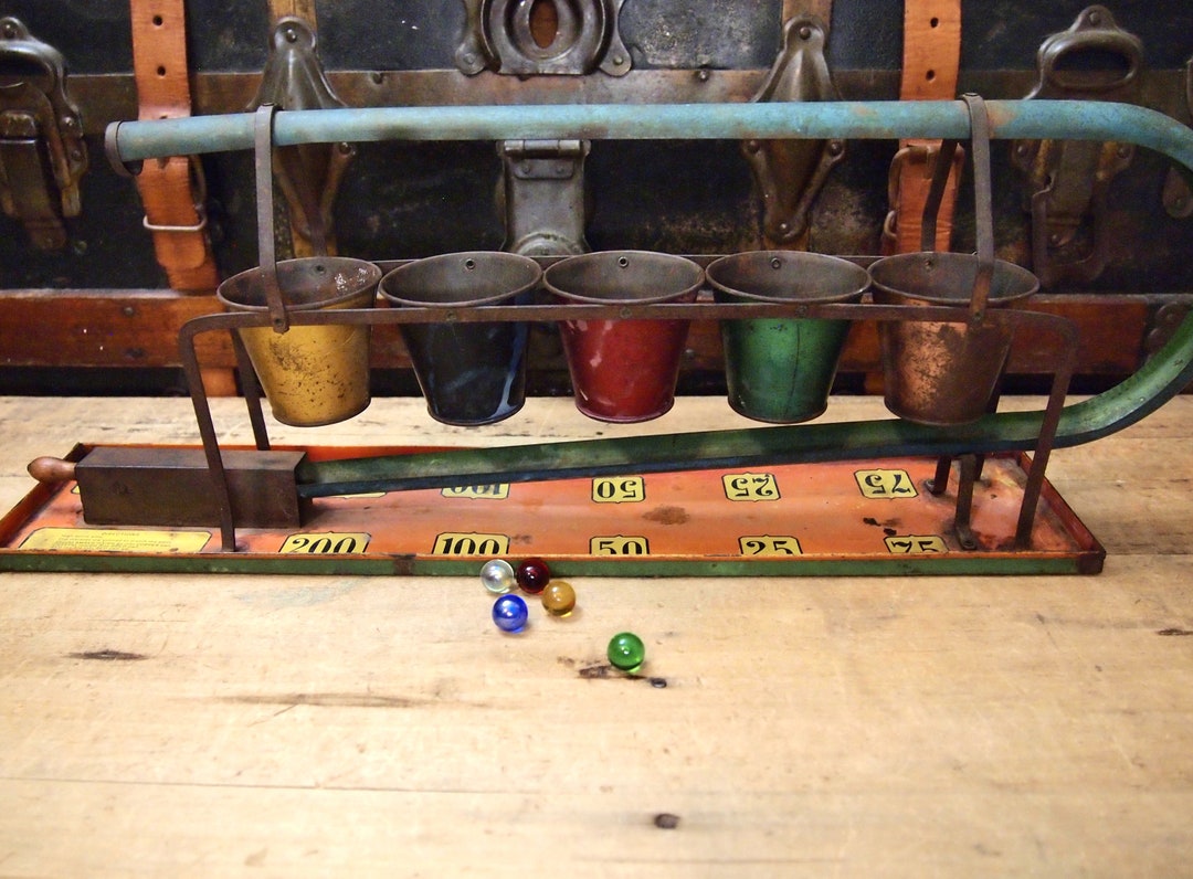 Vintage Pails of Fun Metal Tin Litho Marble Game Lithograph Graphics ...