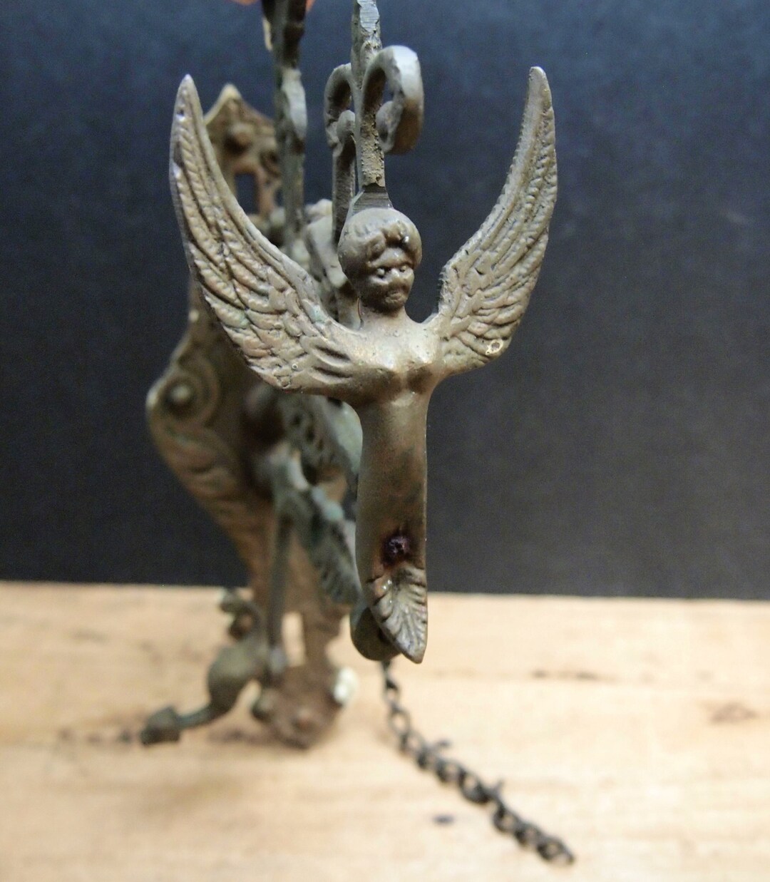 Vintage Cherub Angel Ringing Bell Chain Pull Dinner Bell Chime Ornate ...