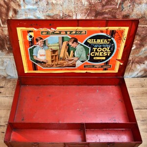 Vintage Red Metal Gilbert Tool Chest Box in Red With Compartments and ...