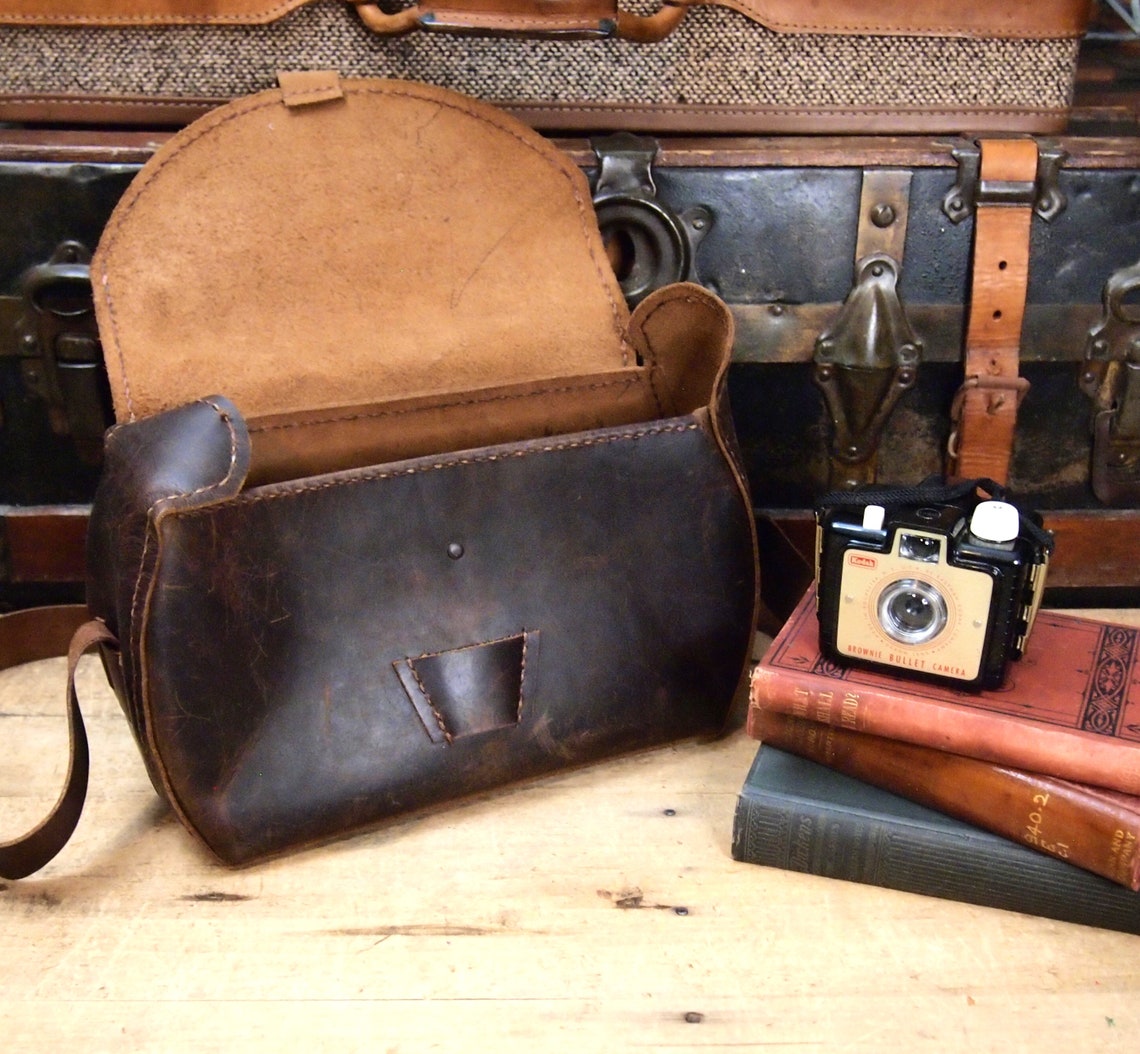 Unique Vintage Leather Camera Bag Shoulder Purse Flap Front - Etsy