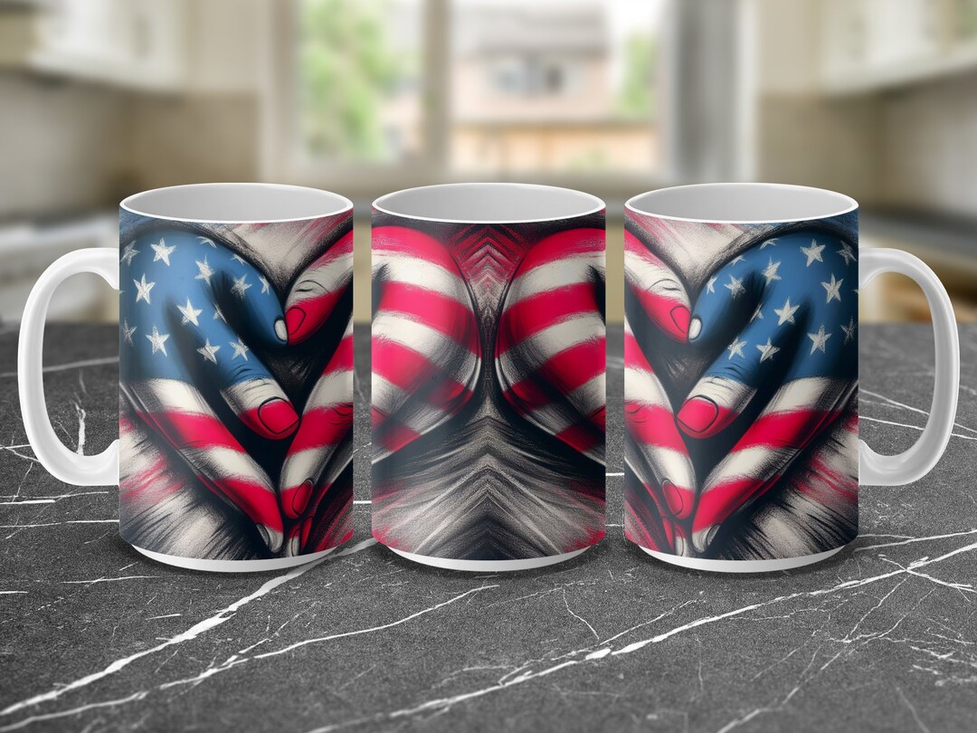Patriotic American Flag Heart Hands Mug, Perfect Gift Idea for Coffee ...