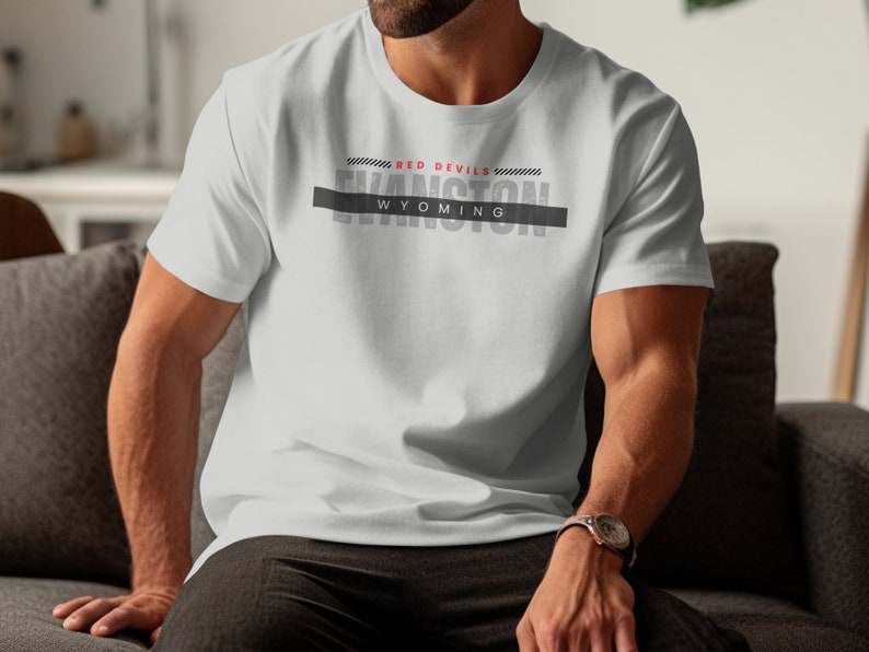 Evanston Wyoming Red Devils Mascot T-shirt, School Spirit Wear, Red and ...