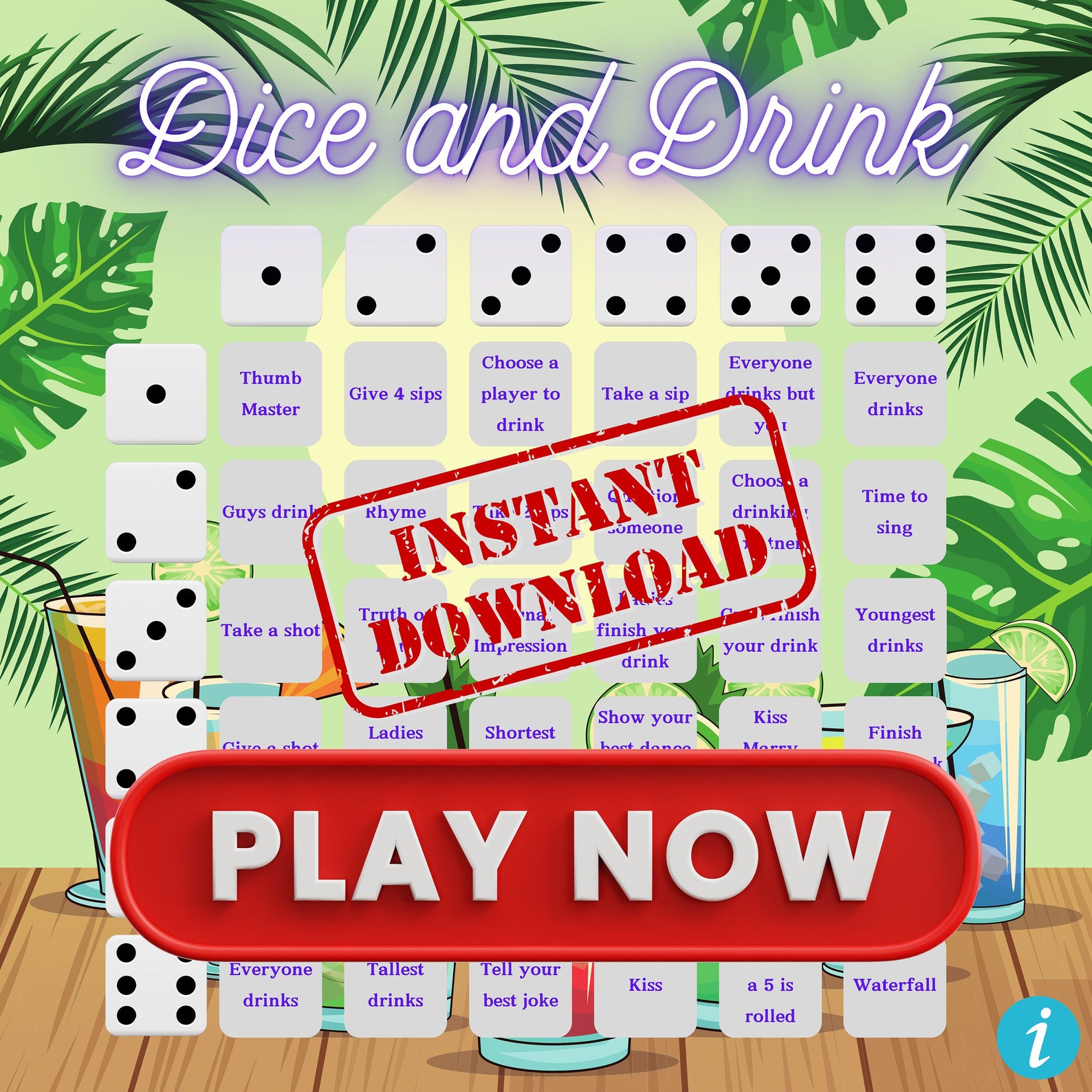 Dice and Drink Adult Drinking Game Student Game Fun Party Game Pre ...