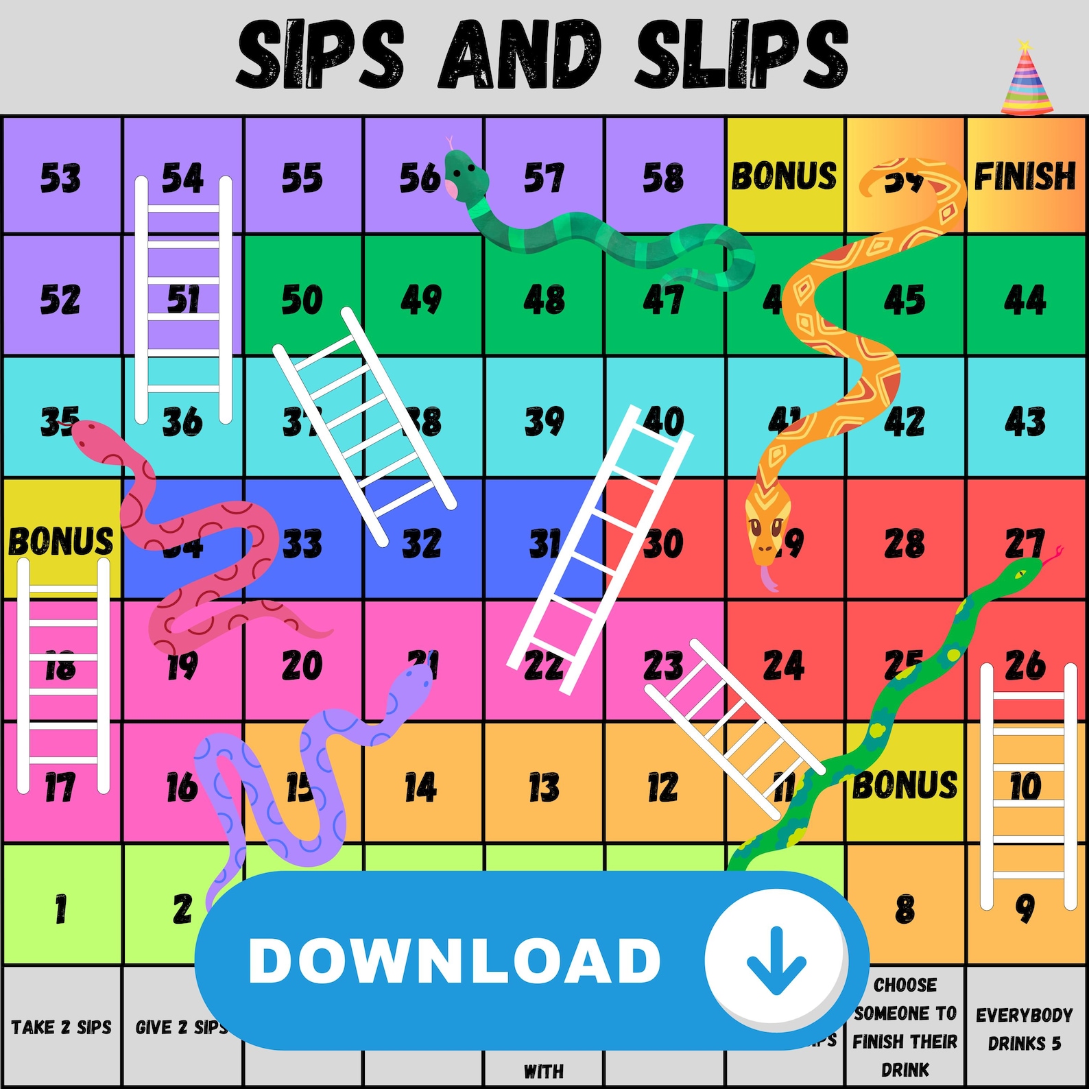 Drinking Game Snakes and Ladders Pre Drink Freshers Party Downloadable ...