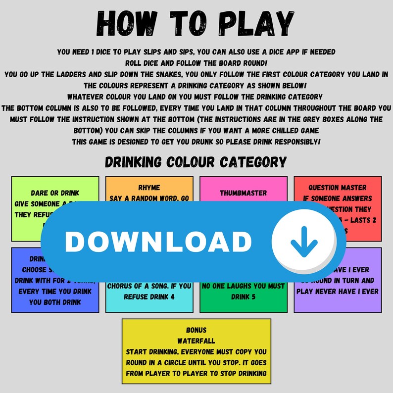 Drinking Game Snakes and Ladders Pre Drink Freshers Party Downloadable ...