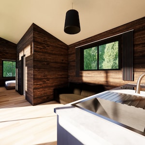 55m2 (587 Sq Ft) Small Cabin Rectangle - Draft Engineering Plan, Floor ...