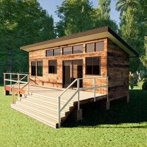 55m2 (587 Sq Ft) Small Cabin Rectangle - Draft Engineering Plan, Floor ...