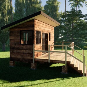 33m2 (356 Sq Ft) Tiny Cabin Rectangle - Floor Plan, Elevations, Draft ...