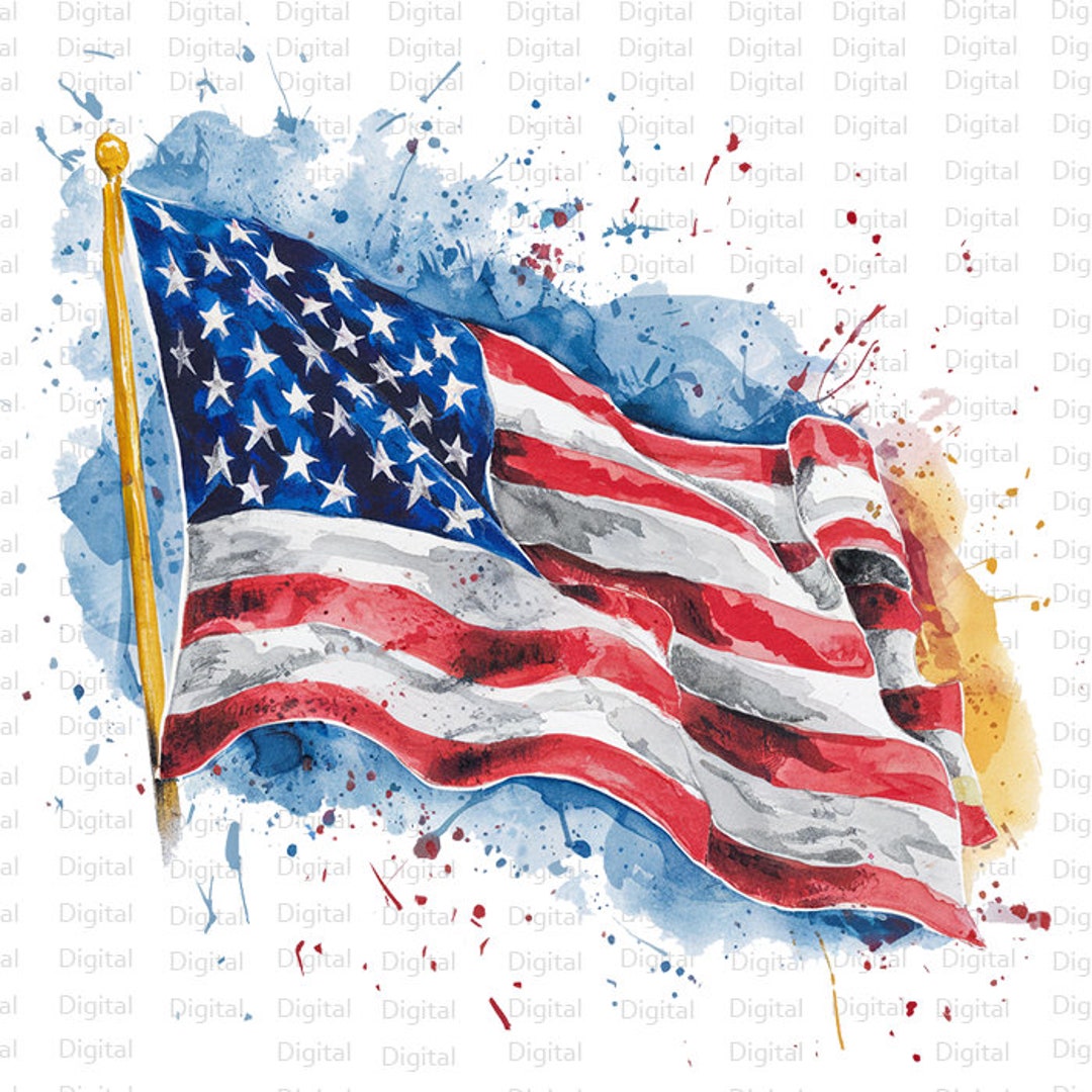 4 American Flag Watercolor PNG, 4th of July Clipart, Printable ...