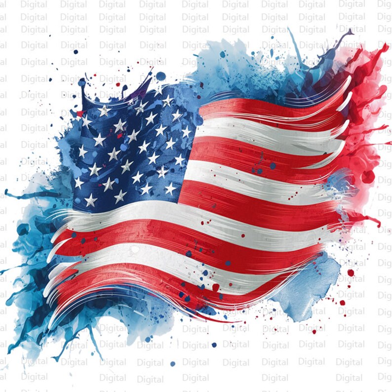 4 American Flag Watercolor PNG, 4th of July Clipart, Printable ...