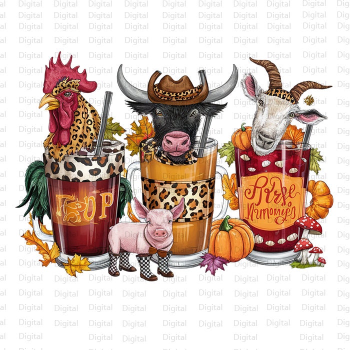 Farm Animals Coffee Cups Sublimation Design, Retro Shirt, Farm Animal ...