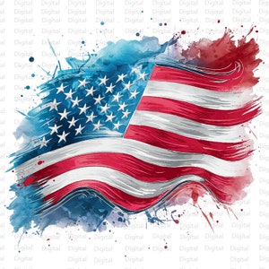 4 American Flag Watercolor PNG, 4th of July Clipart, Printable ...
