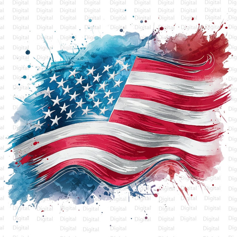 4 American Flag Watercolor PNG, 4th of July Clipart, Printable ...