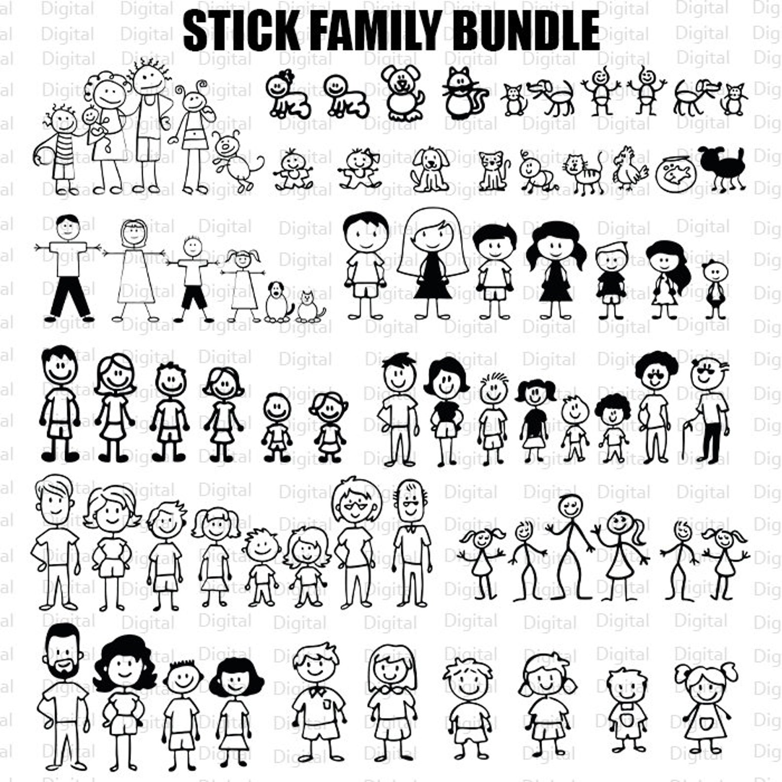 Stick Family SVG Bundle, Stick Family Cut File, Clipart, Cut File for ...