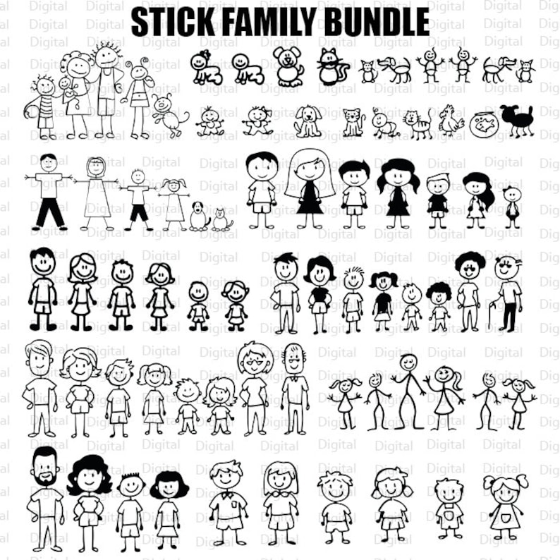 Stick Family SVG Bundle, Stick Family Cut File, Clipart, Cut File for ...