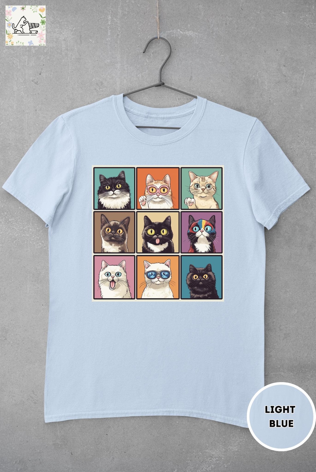 Retro Cat Collage T-shirt Fun Pop Art Cat Design Colorful Cat Lover ...