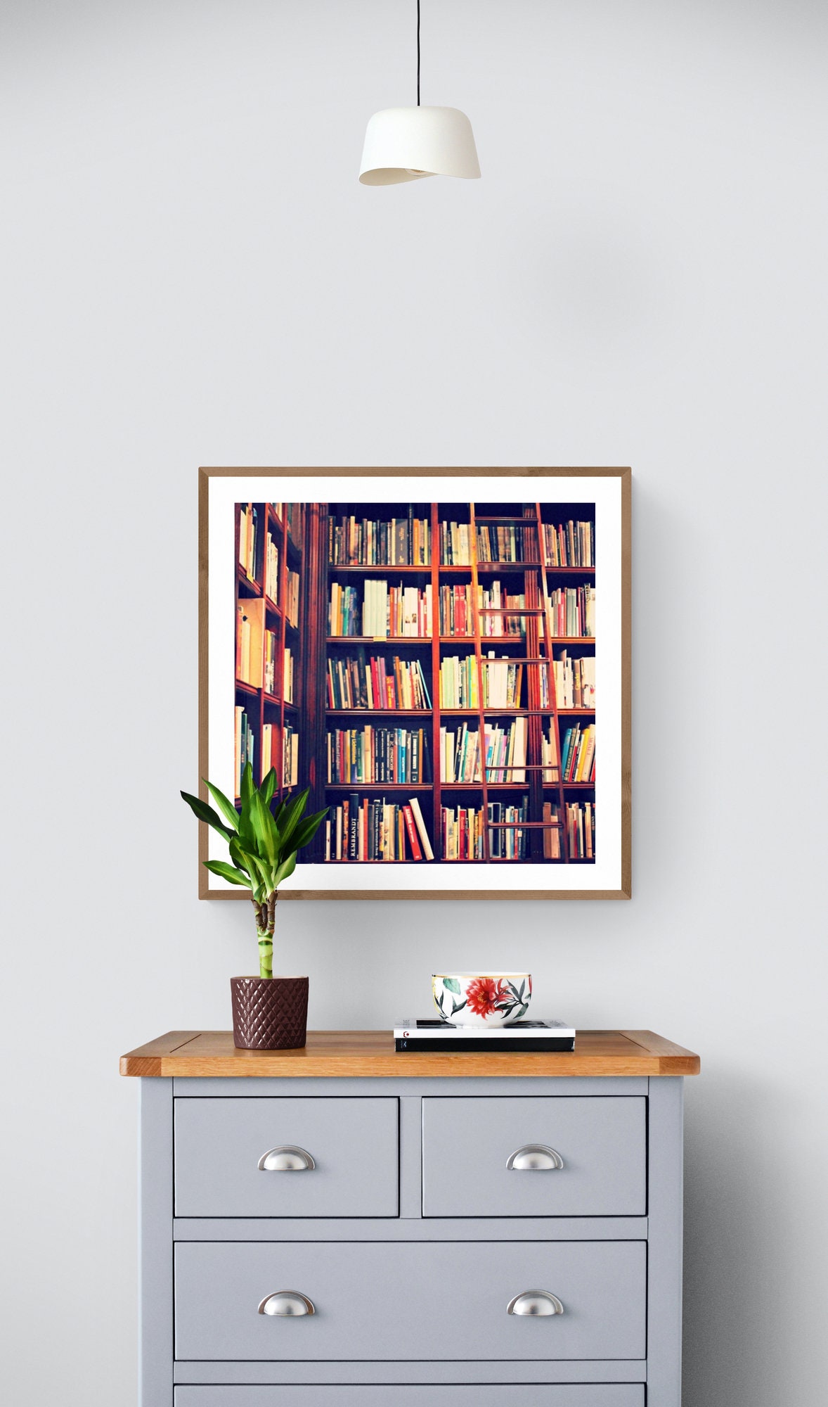 Library Ladder Photo, Bookshelves Photo, Gift for Bibliophile, Colorful ...