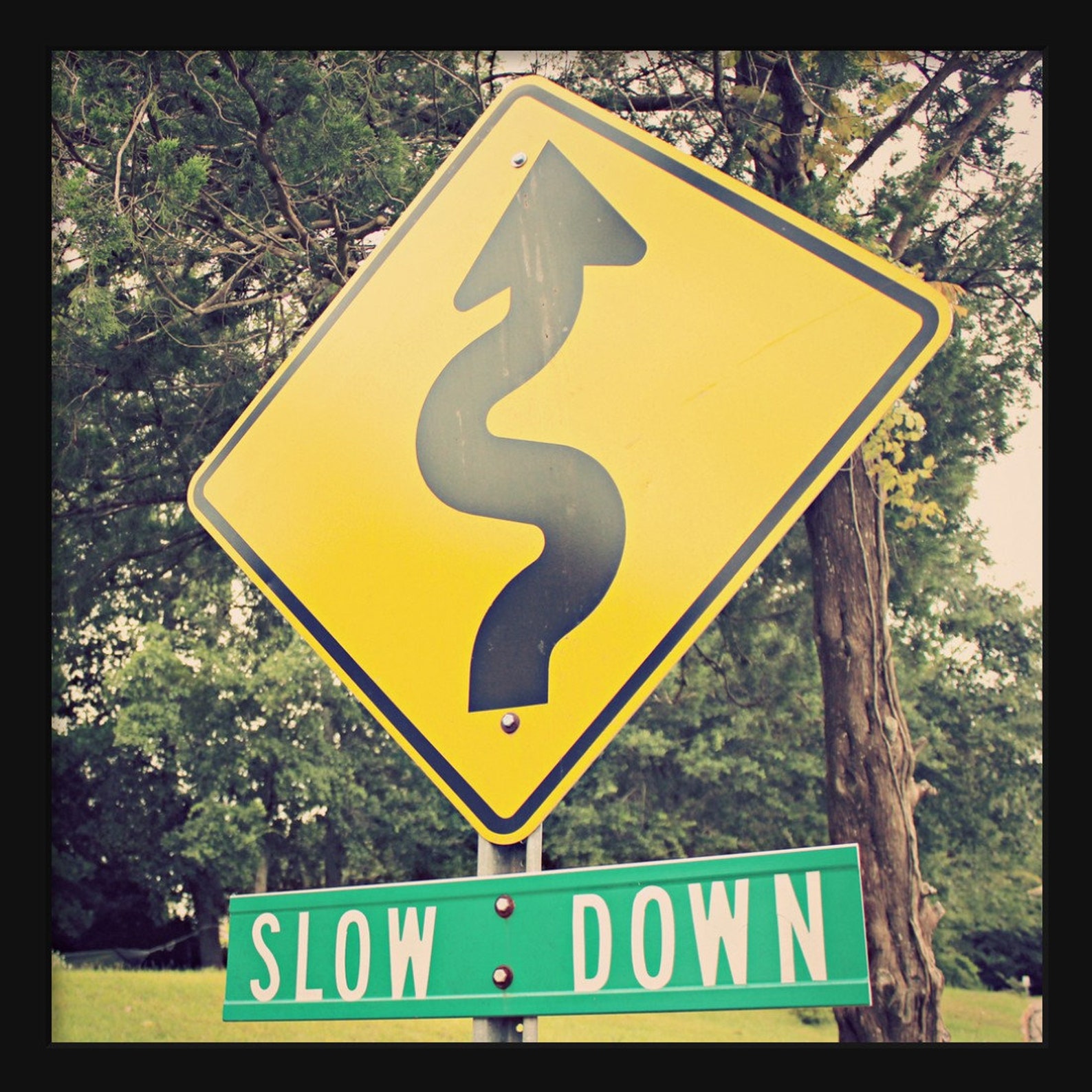 Road Sign Photo, Slow Down Art, Slow Sign Photo, Yellow Green Art ...