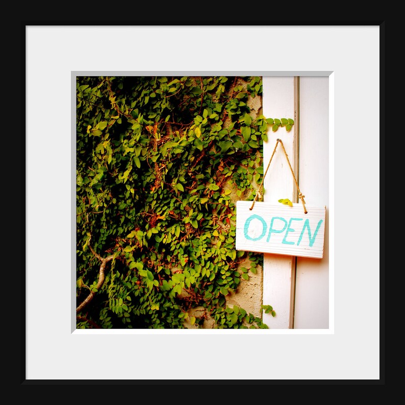 Open Sign Photo Welcome Sign Green Ivy Photo Turquoise - Etsy