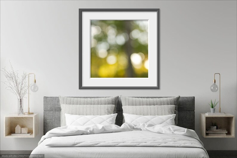 Square Bokeh Photo, Square Abstract Art, Dreamy Wall Art, Green Yellow ...