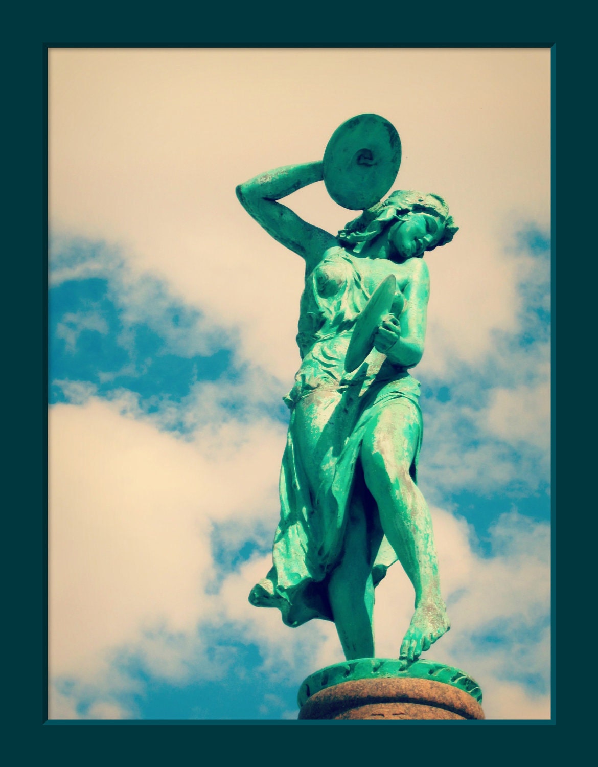 Cymbal Player Statue Photo, Depew Memorial Fountain, Turquoise Blue ...