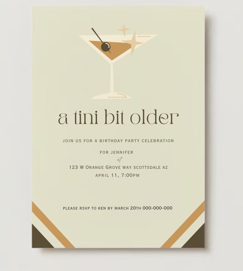 Tini Time Martini Birthday Espresso Martini Birthday Party Invitation ...