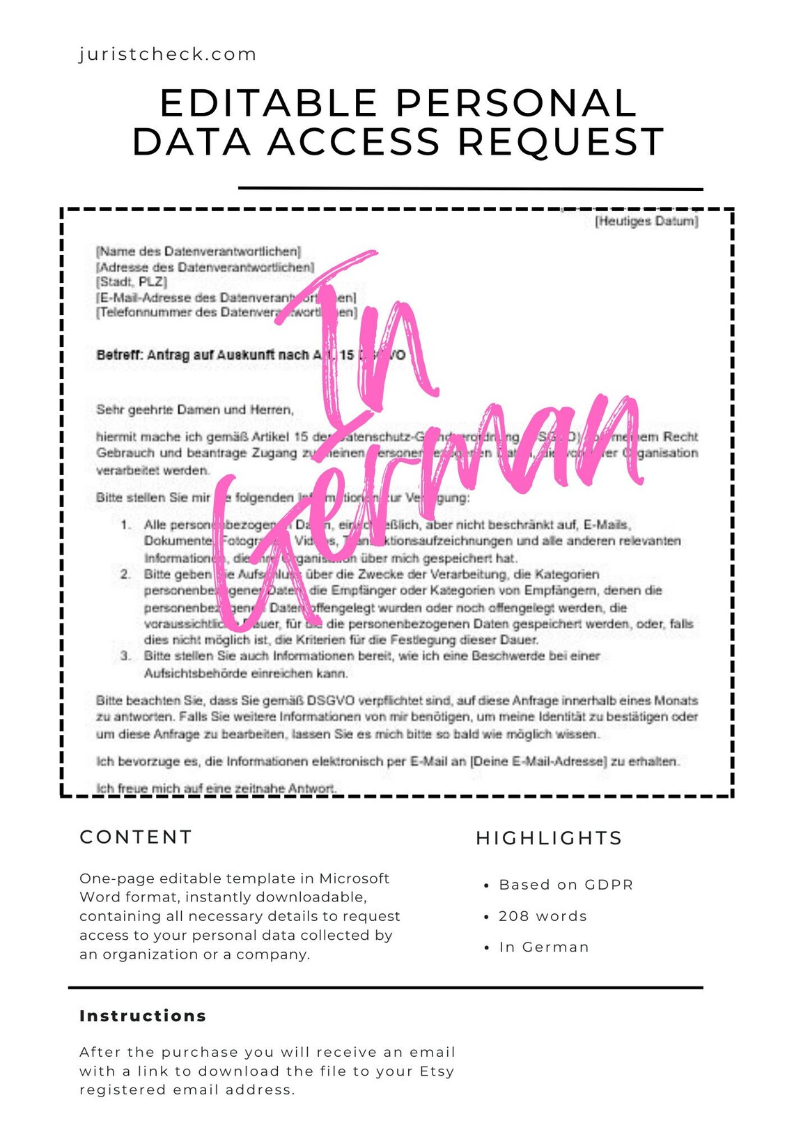 Editable Personal Data Access Request in German - Etsy