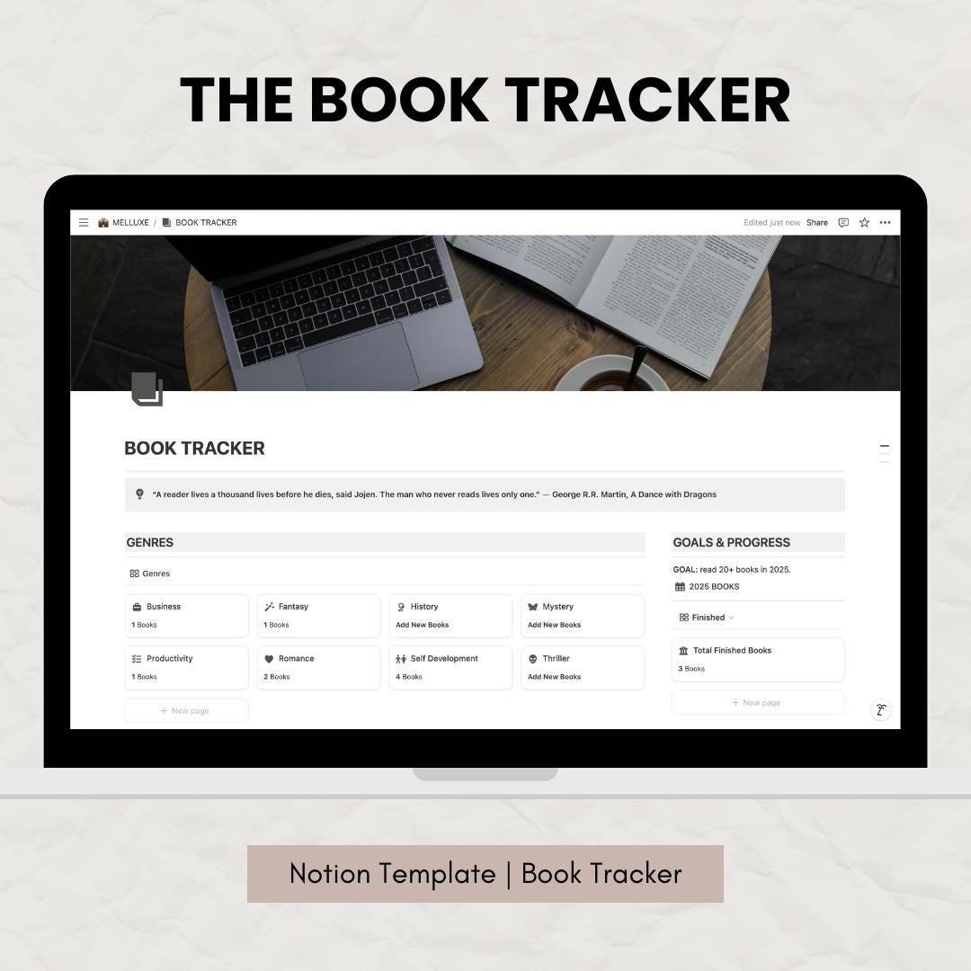 Notion Book Tracker | Online Reading Log | Book Journal | Book Planner ...