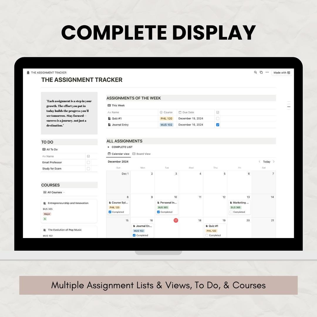 Notion Assignment Tracker | College Assignments | Student Planner ...