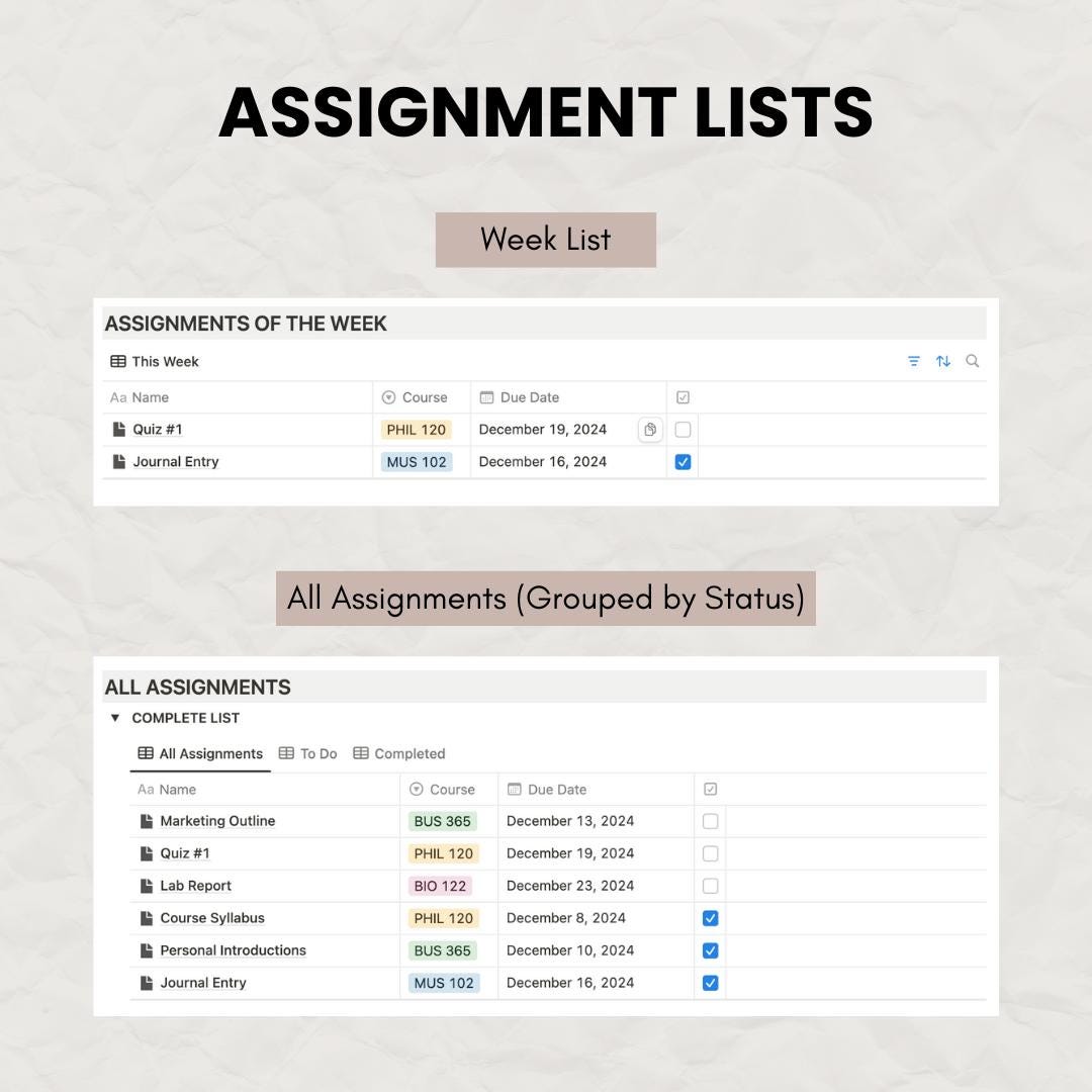 Notion Assignment Tracker | College Assignments | Student Planner ...