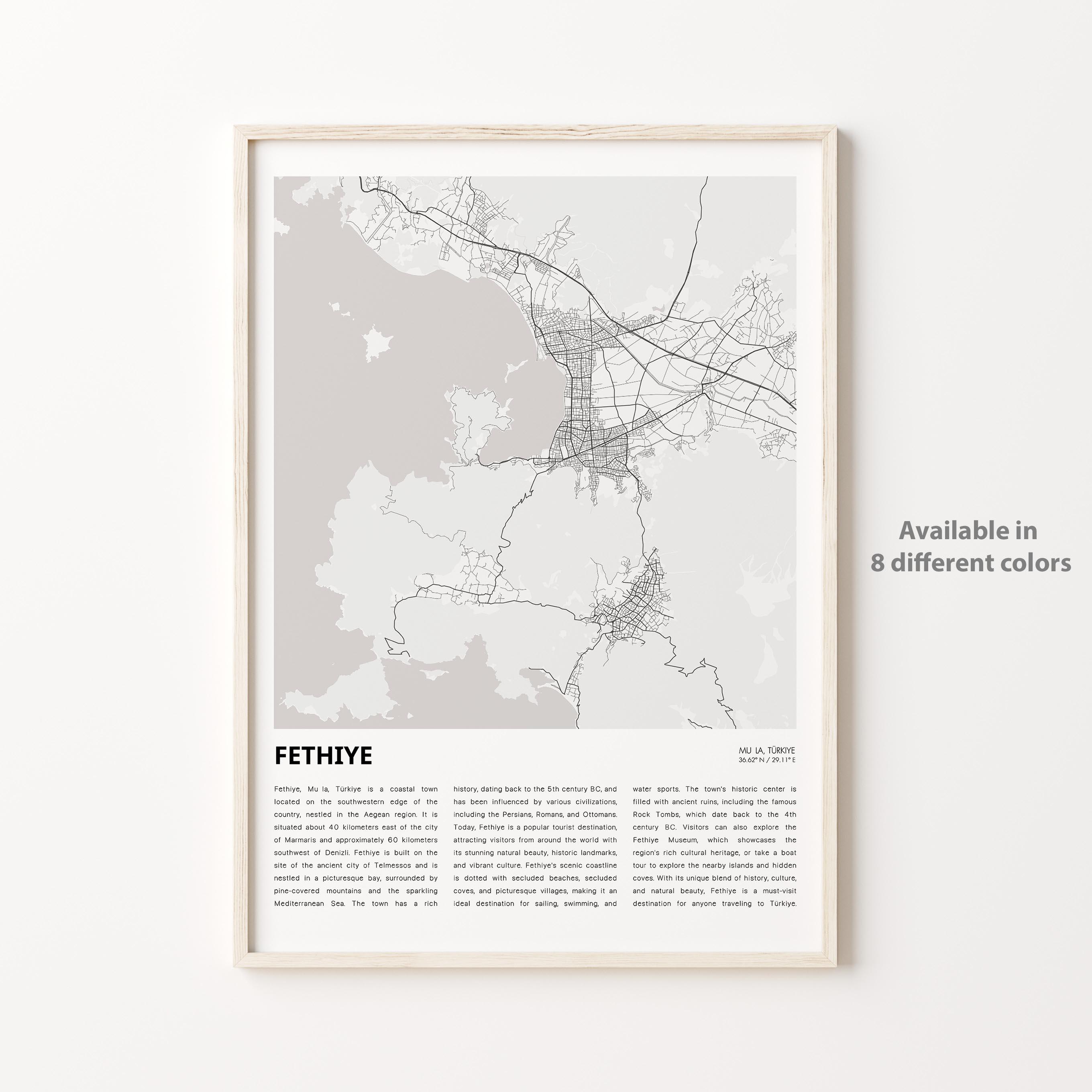 Fethiye Map Print, Fethiye Travel Map, Fethiye Wall Decor Art, Fethiye ...