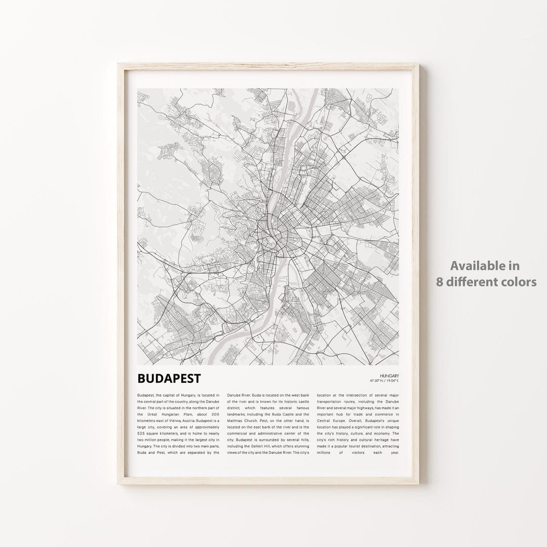 Budapest Map Print, Budapest Travel Map, Budapest Wall Decor Art ...