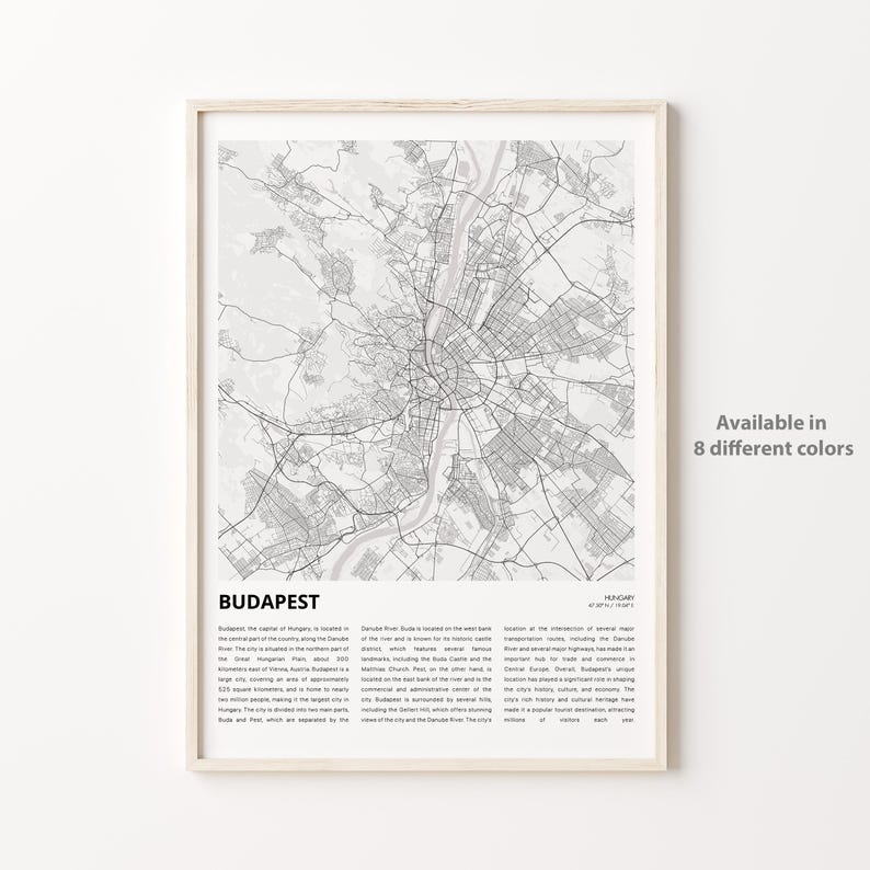 Budapest Map Print, Budapest Travel Map, Budapest Wall Decor Art ...