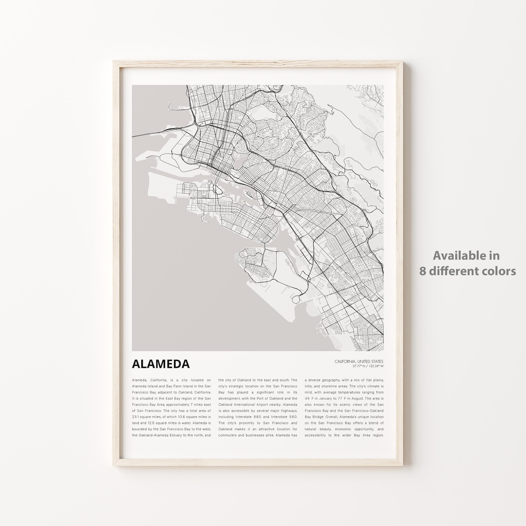 Alameda Map Print, Alameda Travel Map, Alameda Wall Decor Art, Alameda ...