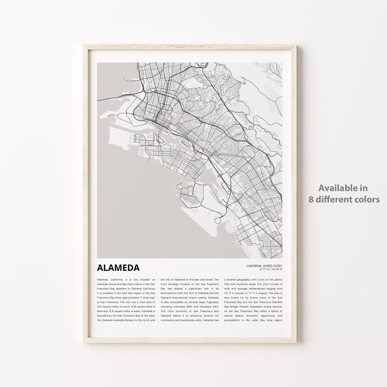 Alameda Map Print, Alameda Travel Map, Alameda Wall Decor Art, Alameda ...