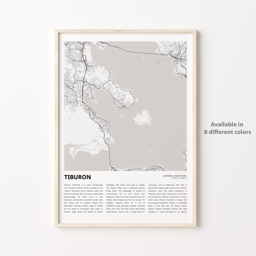 Tiburon Map Print, Tiburon Travel Map, Tiburon Wall Decor Art, Tiburon ...