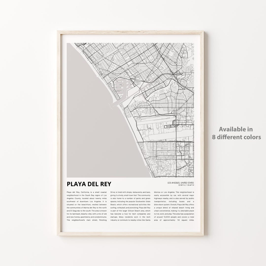 Playa Del Rey Map Print, Playa Del Rey Travel Map, Playa Del Rey Wall ...