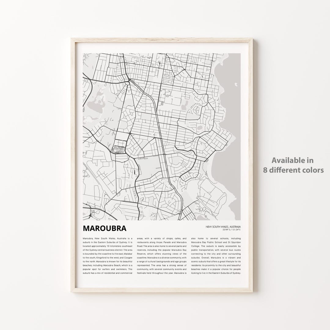 Maroubra Map Print, Maroubra Travel Map, Maroubra Wall Decor Art, Maroubra New South Wales ...