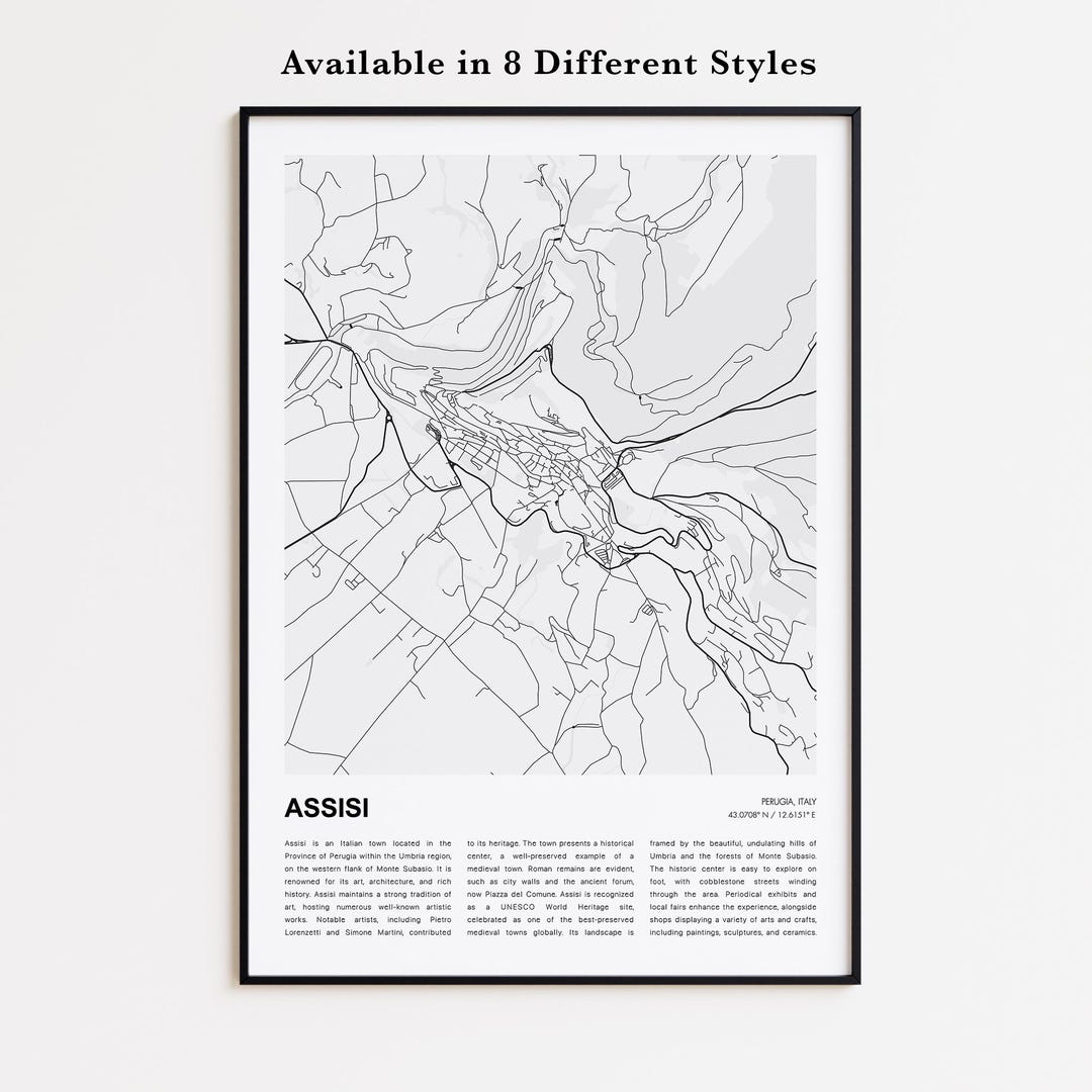 Assisi Map Print, Assisi Travel Map, Assisi Wall Decor Art, Assisi ...