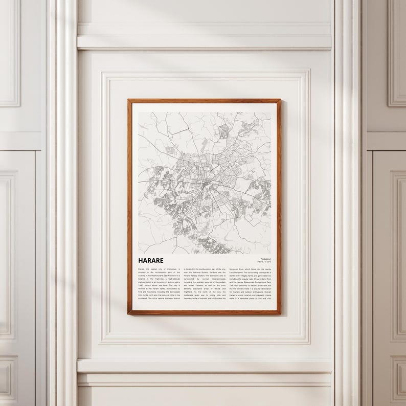 Harare Map Print, Harare Travel Map, Harare Wall Decor Art, Harare ...