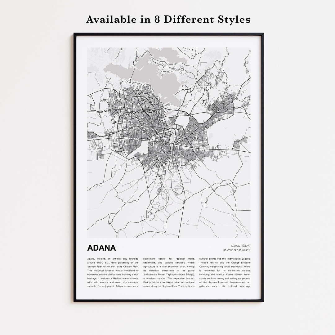 Adana Map Print, Adana Travel Map, Adana Wall Decor Art, Adana Adana ...