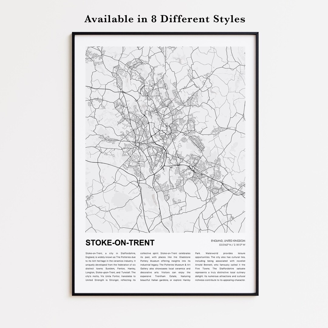Stoke-on-trent Map Print, Stoke-on-trent Travel Map, Stoke-on-trent ...