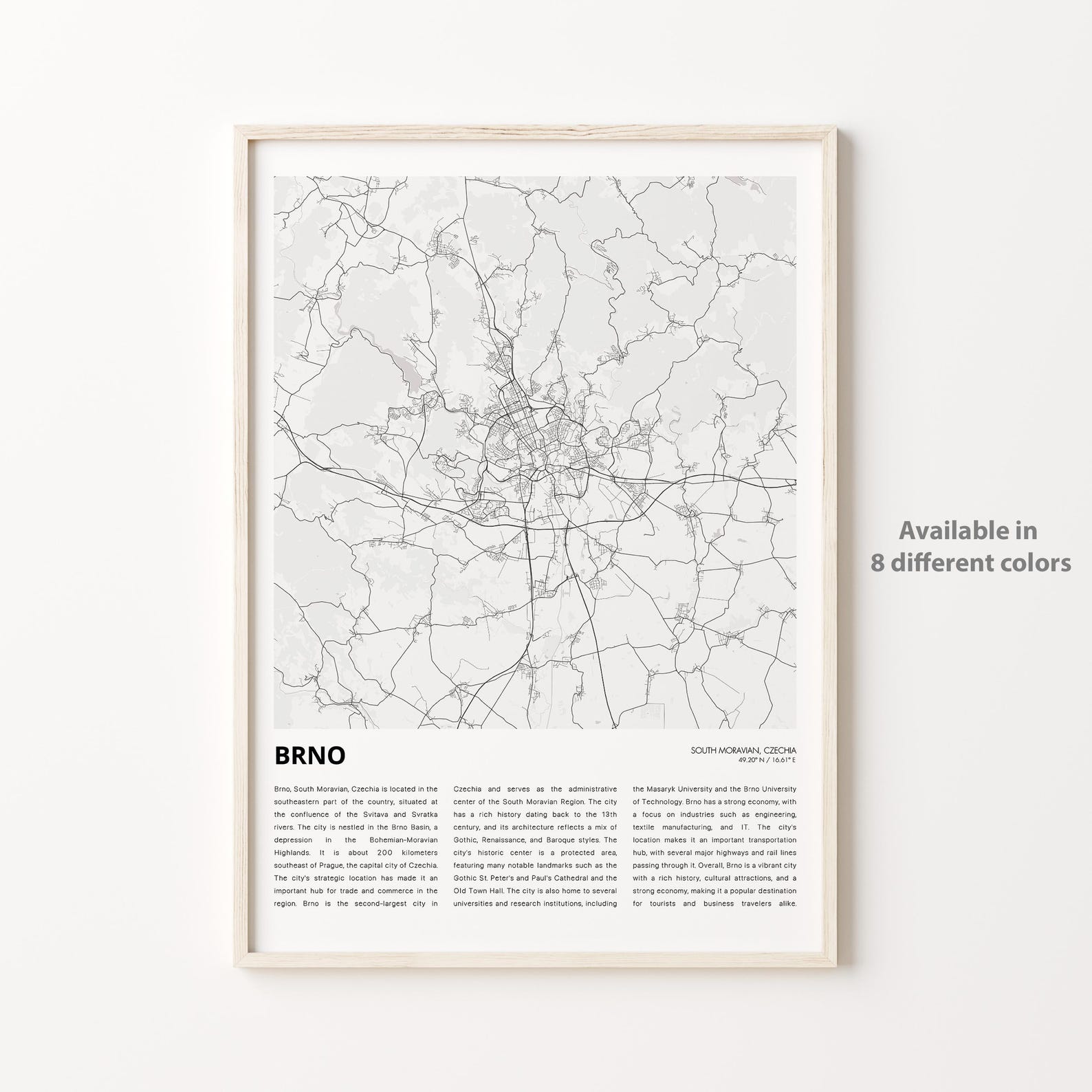 Brno Map Print, Brno Travel Map, Brno Wall Decor Art, Brno South ...