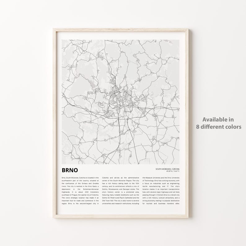 Brno Map Print, Brno Travel Map, Brno Wall Decor Art, Brno South ...