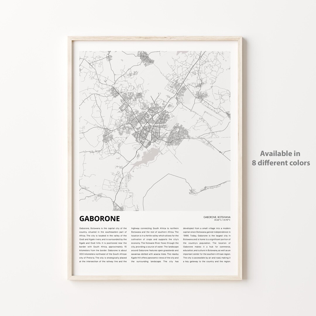 Gaborone Map Print, Gaborone Travel Map, Gaborone Wall Decor Art ...