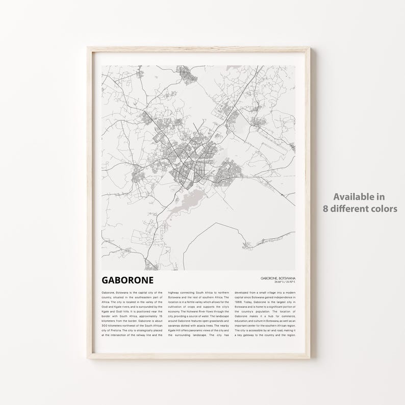 Gaborone Map Print, Gaborone Travel Map, Gaborone Wall Decor Art ...