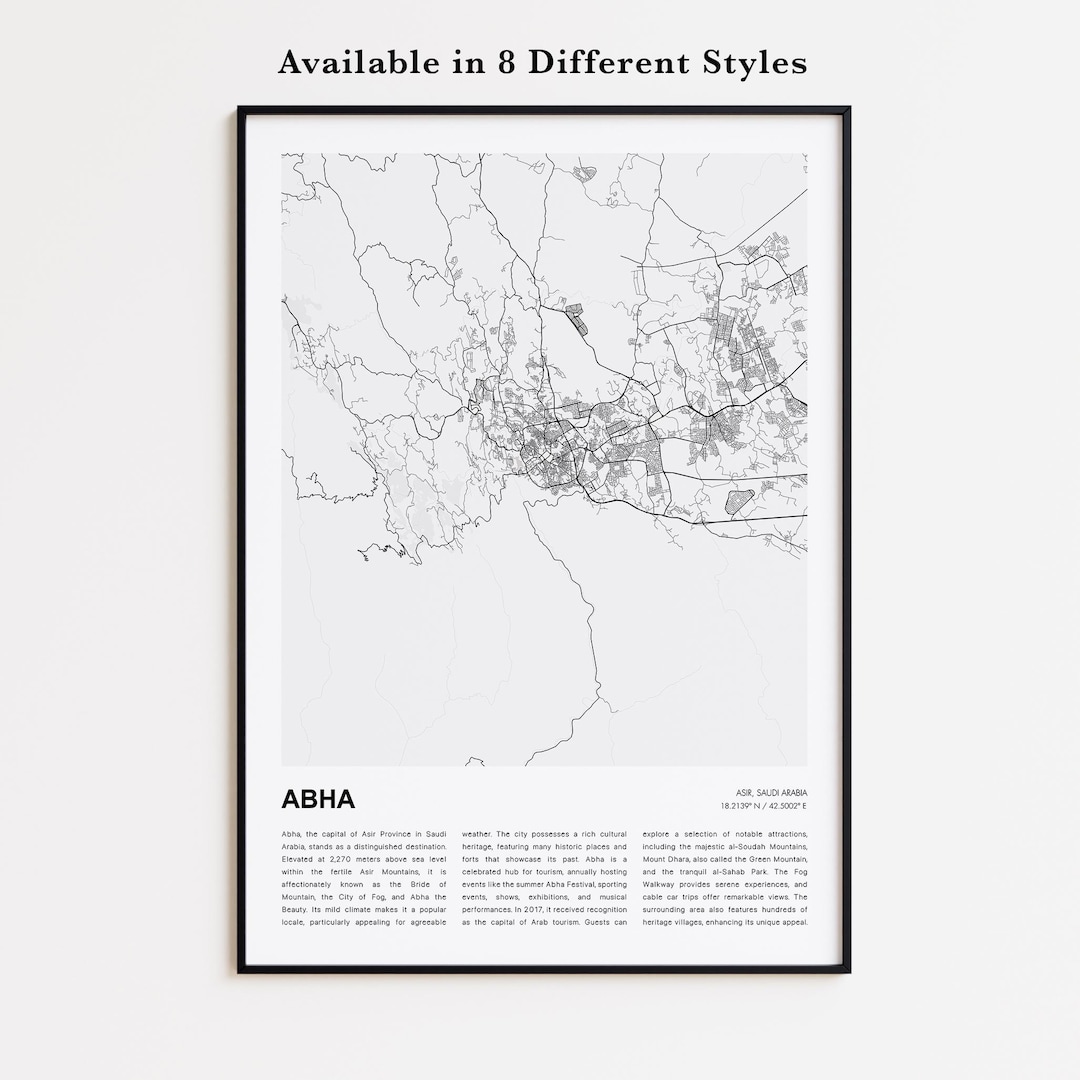 Abha Map Print, Abha Travel Map, Abha Wall Decor Art, Abha 'asir ...